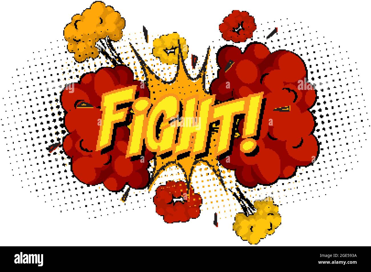 FIGHT text on comic cloud explosion isolated on white background ...