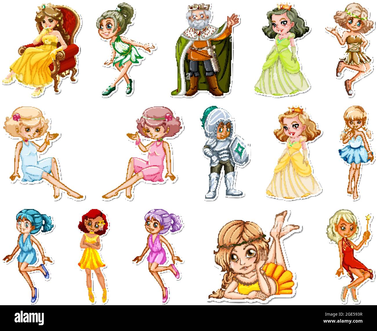 Sticker set with different fairytale cartoon characters illustration ...