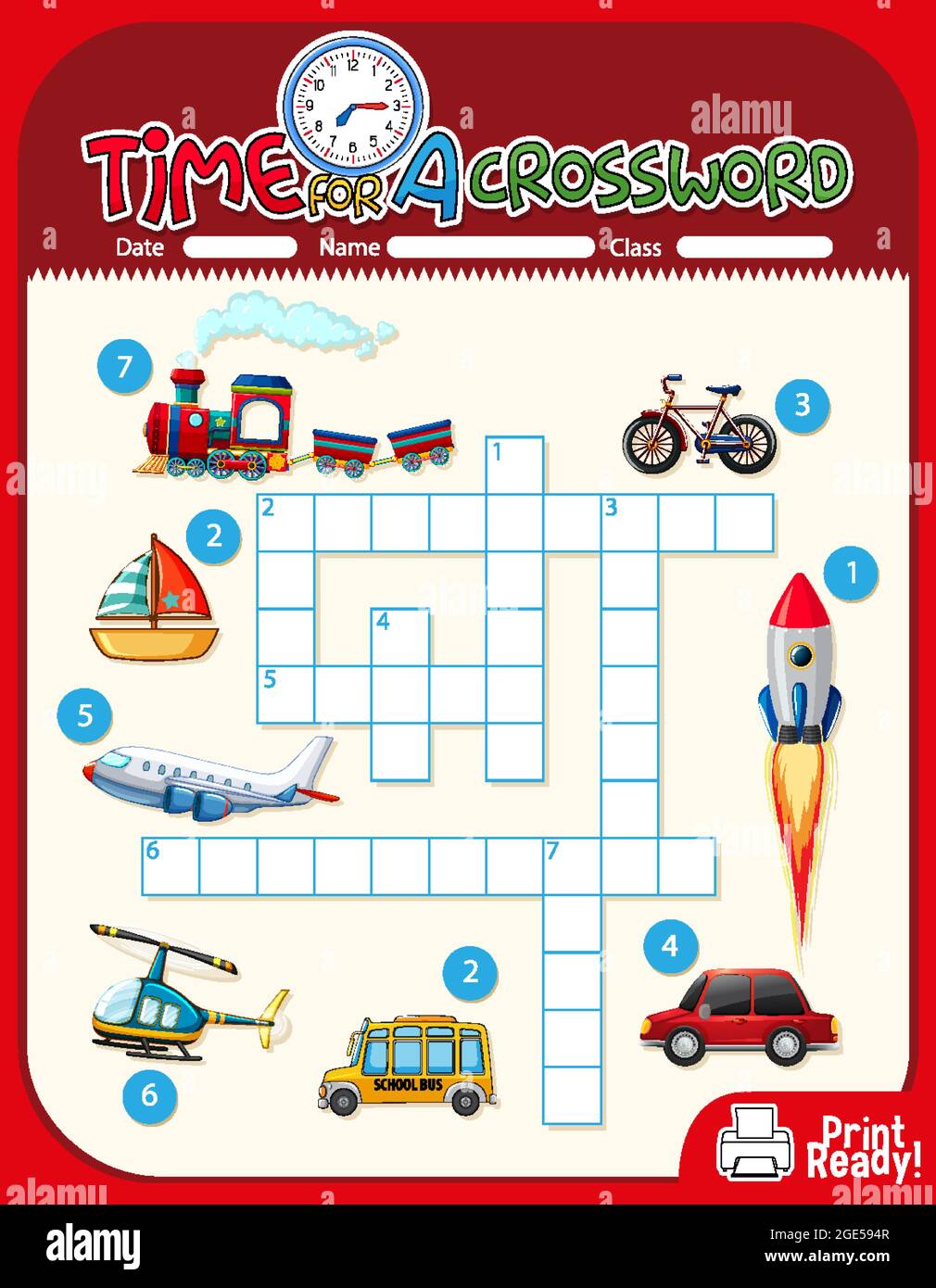 Crossword puzzle game template about transportation illustration Stock ...