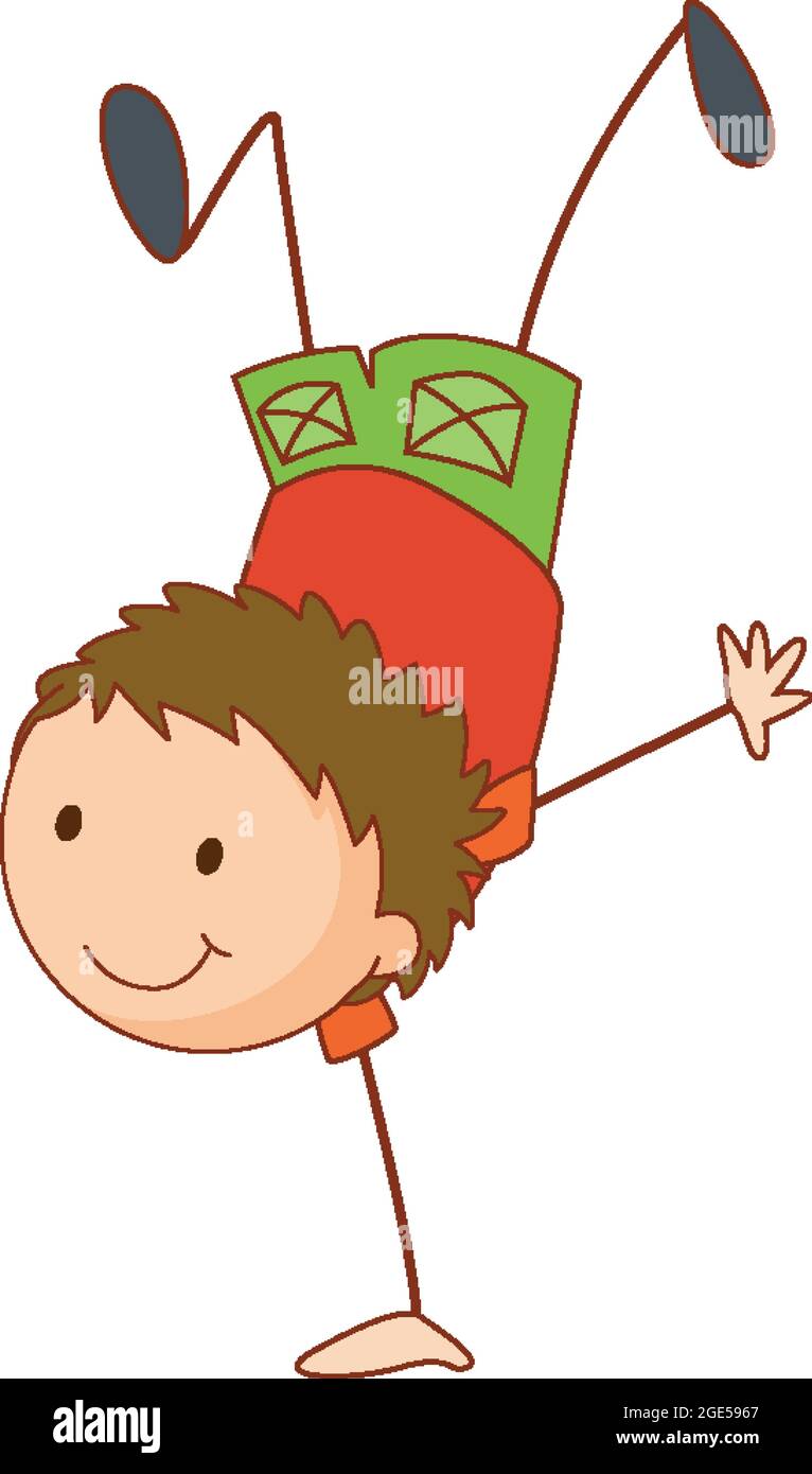 A doodle kid performing a break dance cartoon character isolated ...