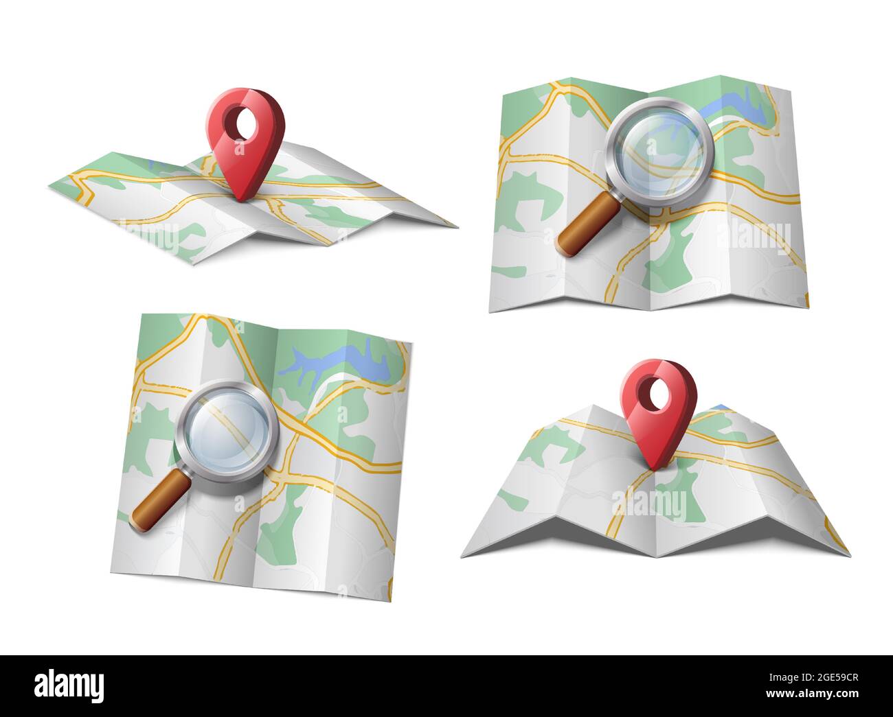icon of map with magnifying glass or GPS red arrow Stock Vector Image ...