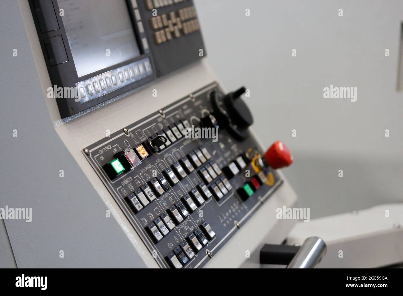 Control console of metalworking CNC machine. Selective focus Stock ...