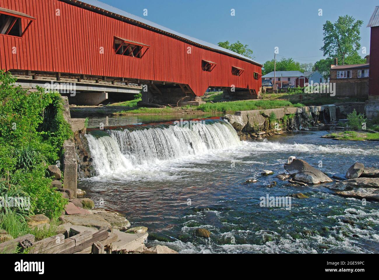Water Flowing over a Man Made Dam in Covered Bridge Country in ...