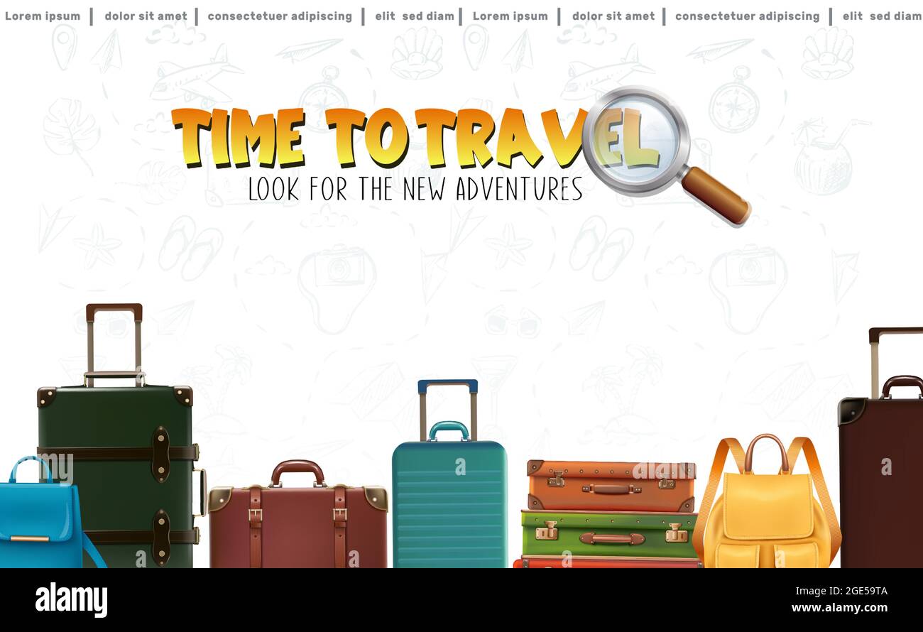 travel background with luggage and backpacks in the row Stock Vector ...