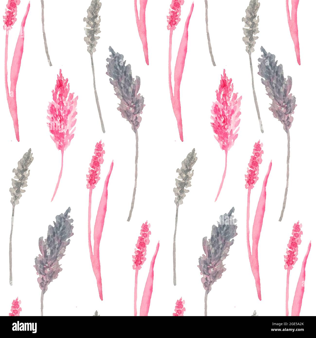 Watercolor hand drawn seamless pattern with pink grey gray leaves ...