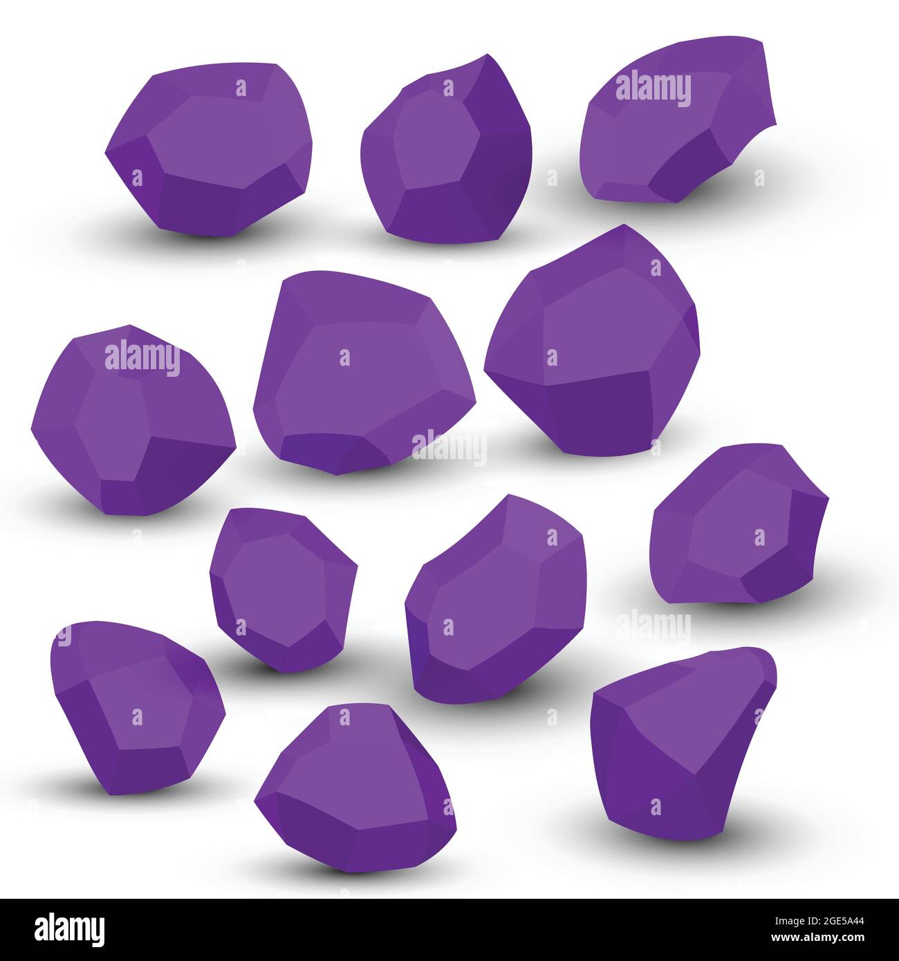 Cartoon stones. Rock stone isometric set. Purple boulders, natural ...