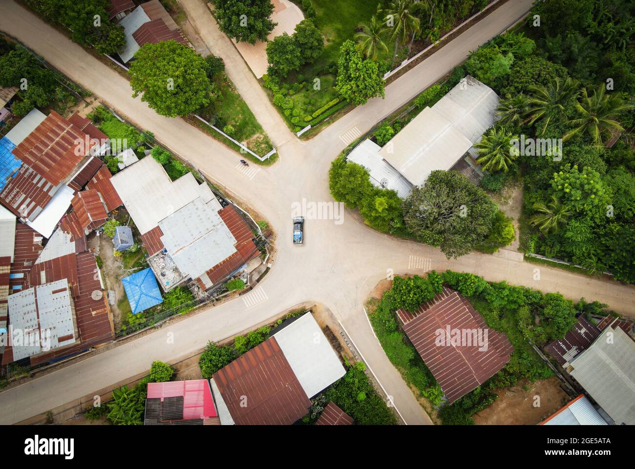 Aerial view road interchange with car amazing crossroads six different ...