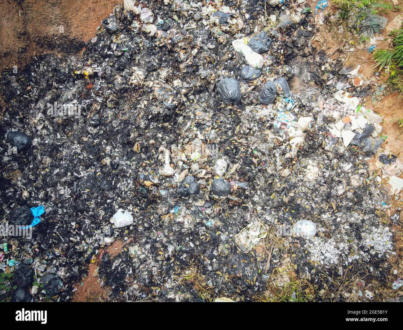 Aerial view landfill garbage waste huge dump environmental pollution ...