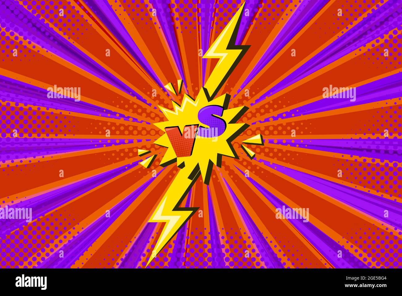 Superhero halftoned background with lightning. Violet and orange versus ...