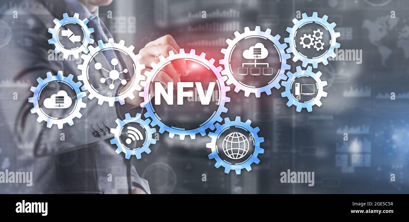 NFV inscription on gears background. Digital technology concept Stock ...