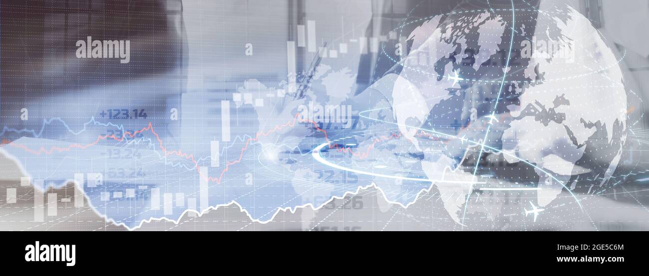 Global stock market trading. Background with 3D model of the globe ...