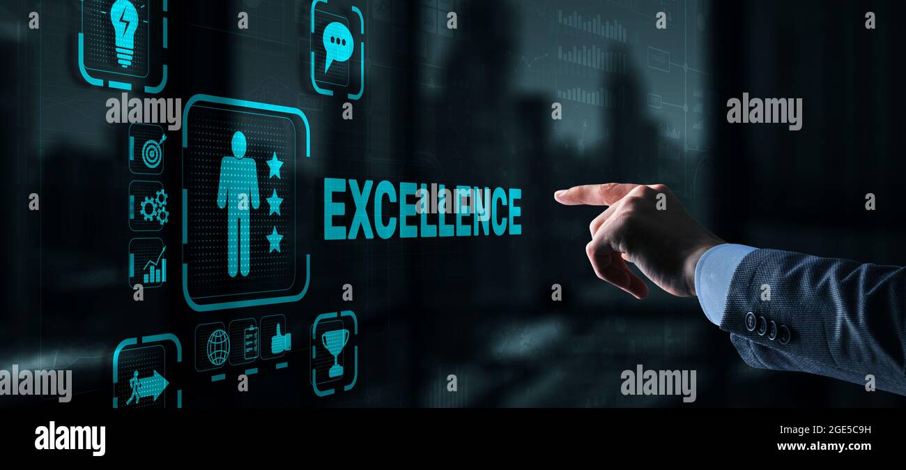 Excellence Concept. Quality Service. Businessman pressing Excellence ...