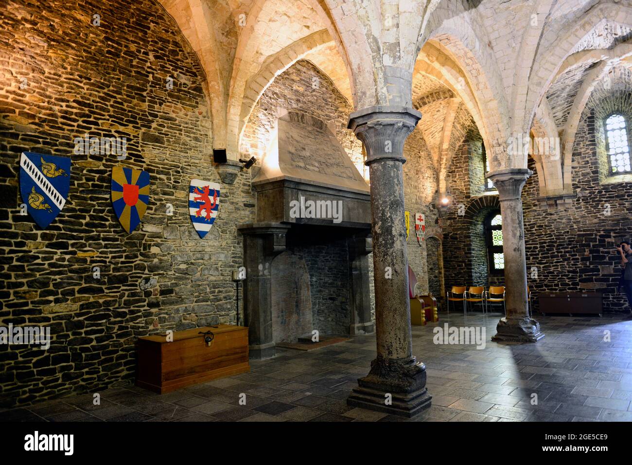 Interior corridors and rooms in the Gravensteen castle in Ghent ...