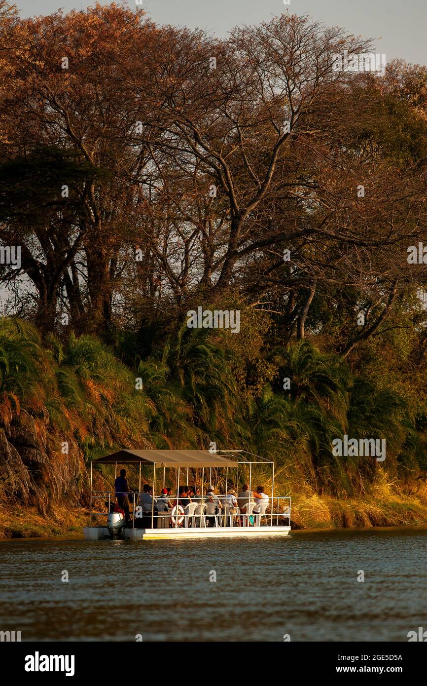 Boat safari on the Okavango river, Caprivi Strip, Namibia Stock Photo ...