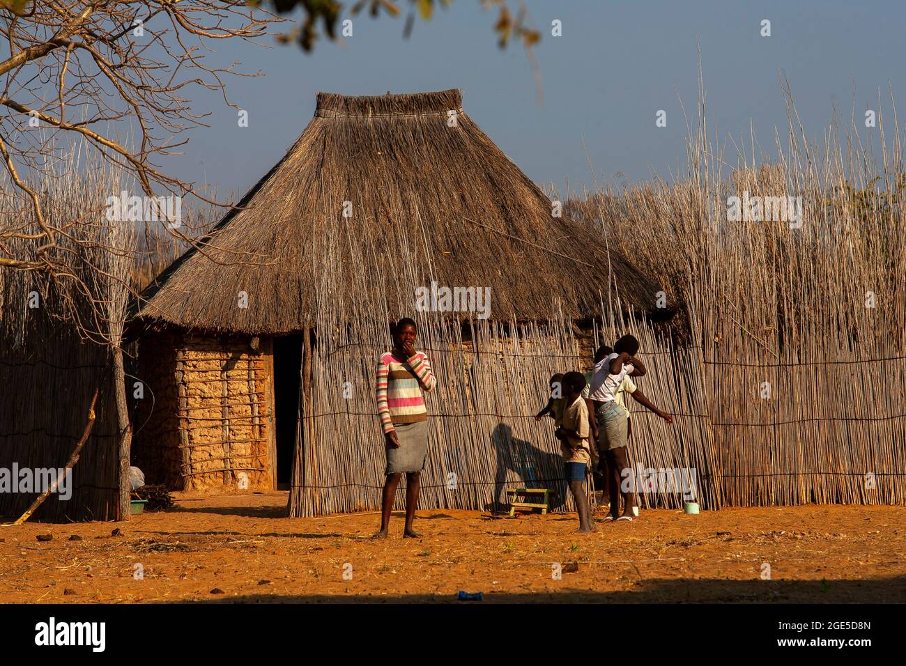 Thatched roof huts and people from the Caprivi Strip, Namibia Stock ...
