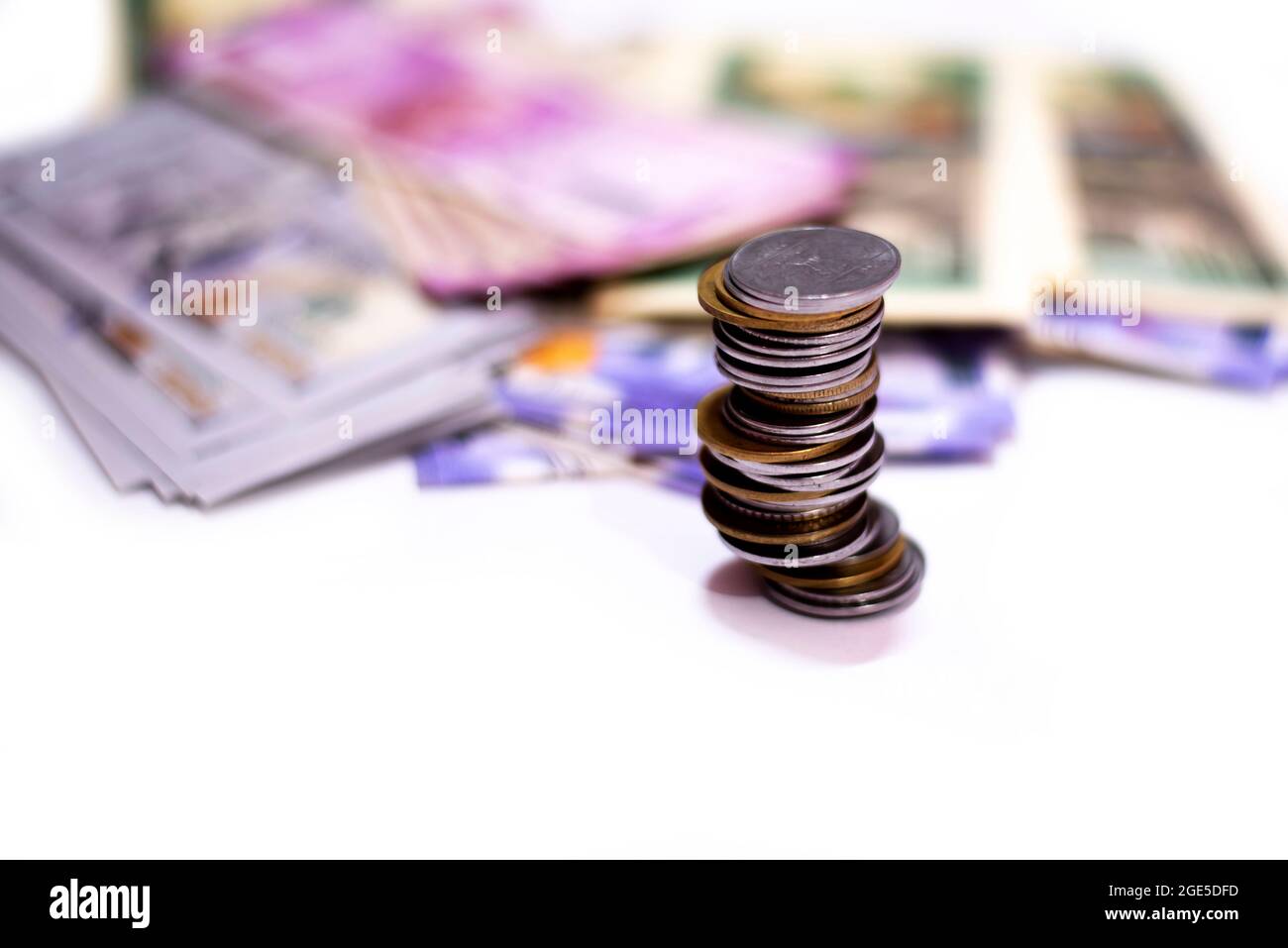 Indian rupees exchange with coin. US dollar and Indian paper currency ...