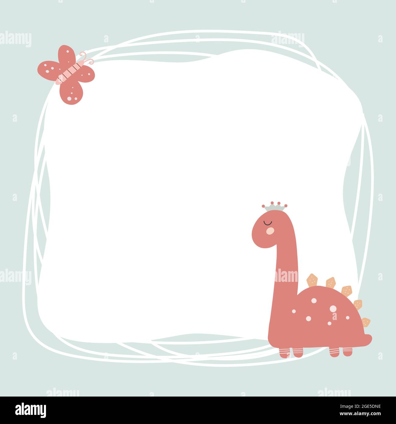 Cute dinosaur with a blot frame in simple cartoon hand-drawn style ...
