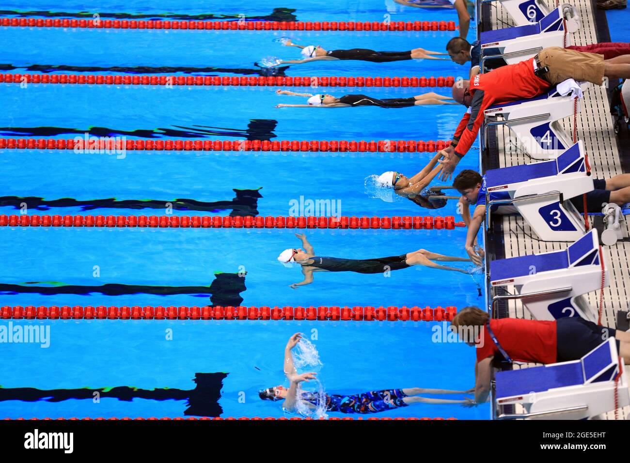 File photo dated 15-09-2016 of Coaches help swimmers at the start of ...