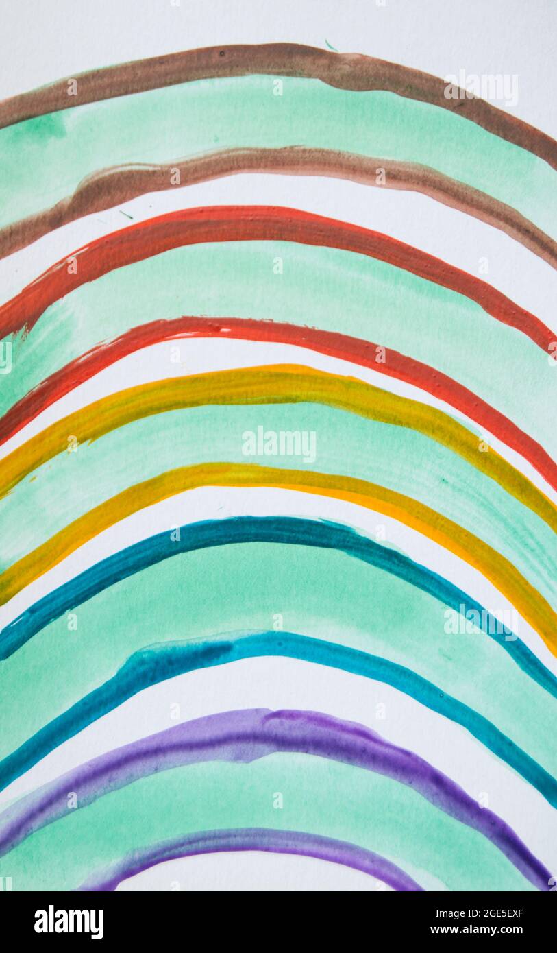 Rainbow painted Arc, Watercolor colorful cute hand drawing Stock Photo ...