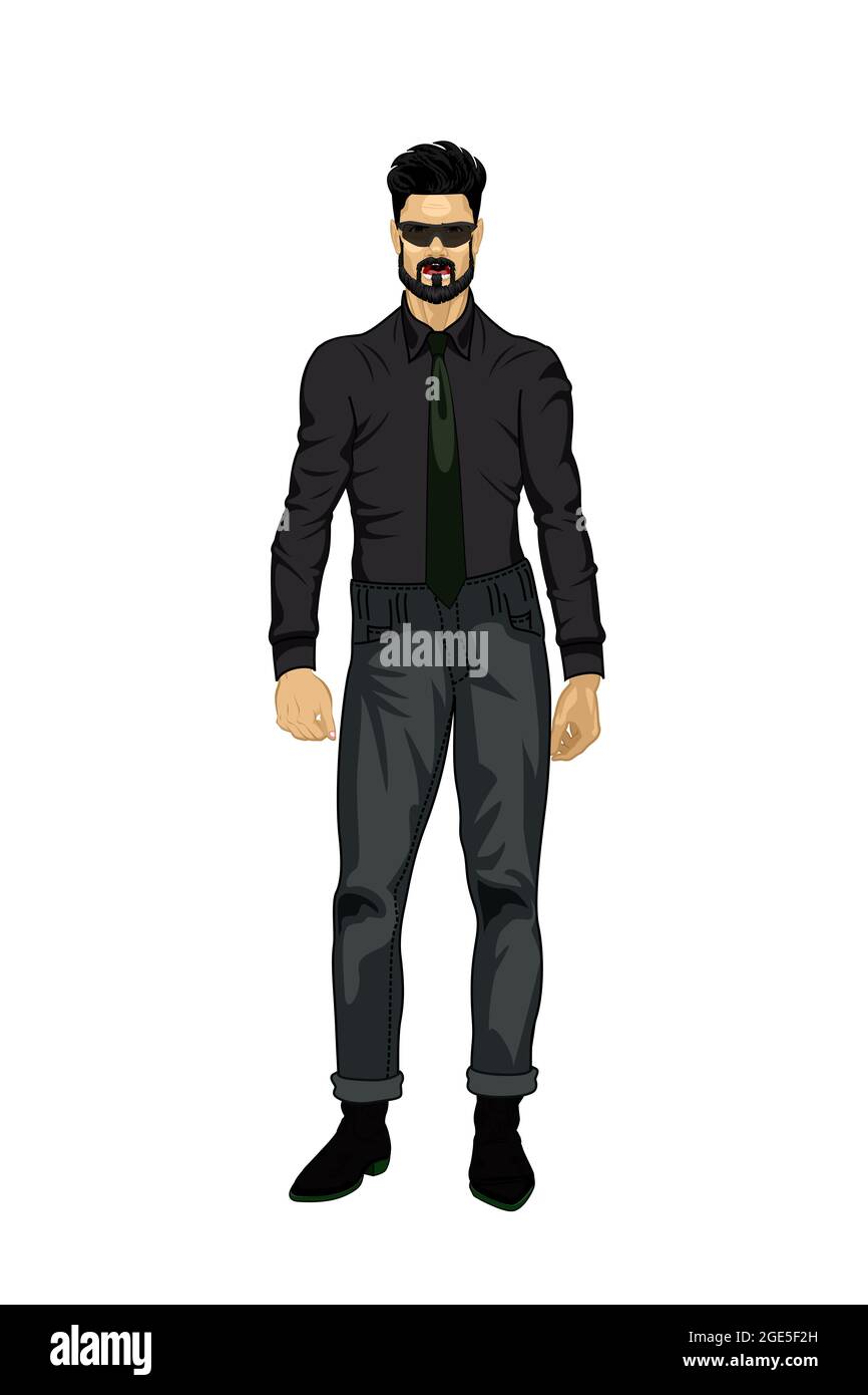 2d illustration of an elegant man - Portrait of a fashionably dressed ...