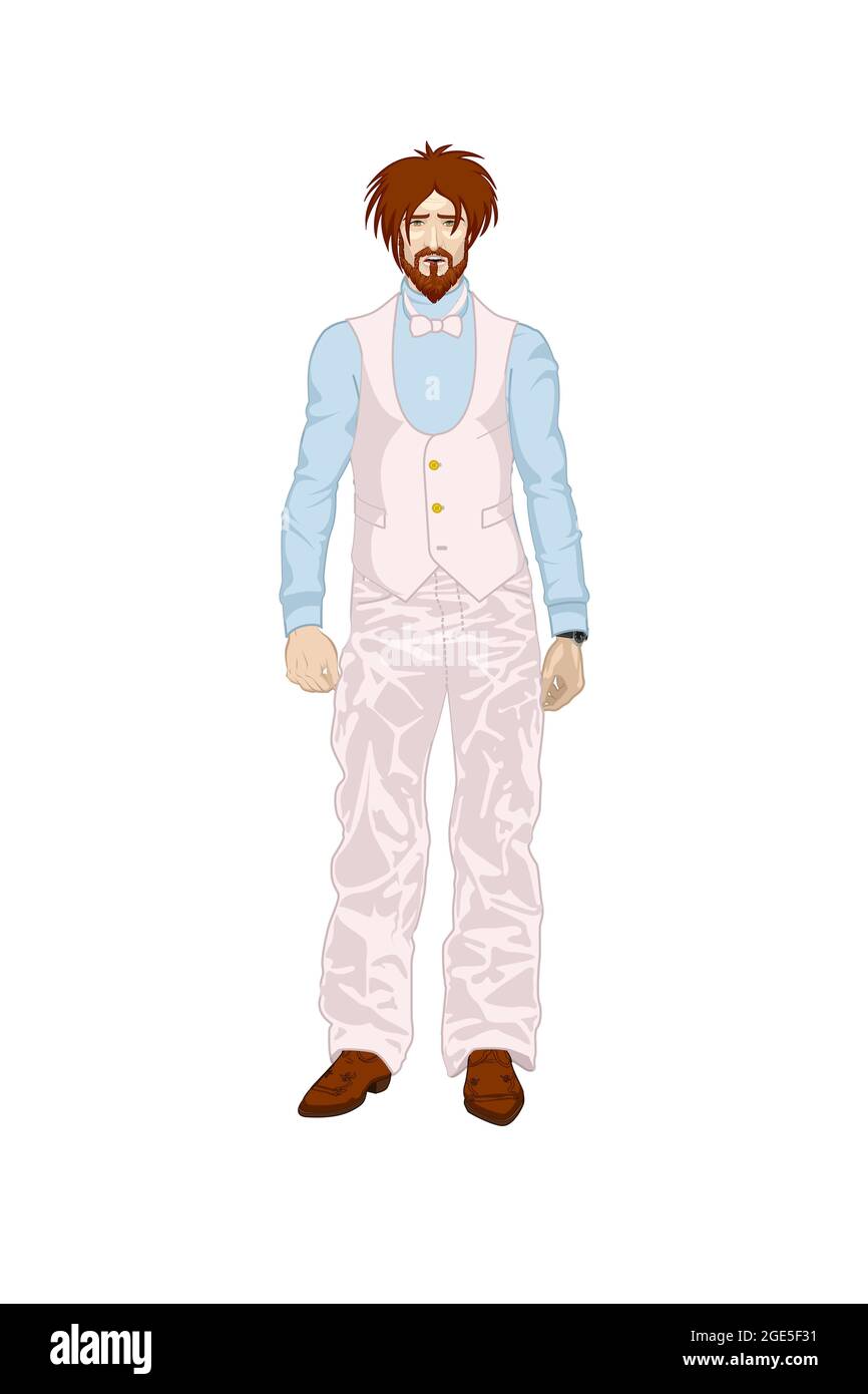 2d illustration of an elegant man - Portrait of a fashionably dressed ...