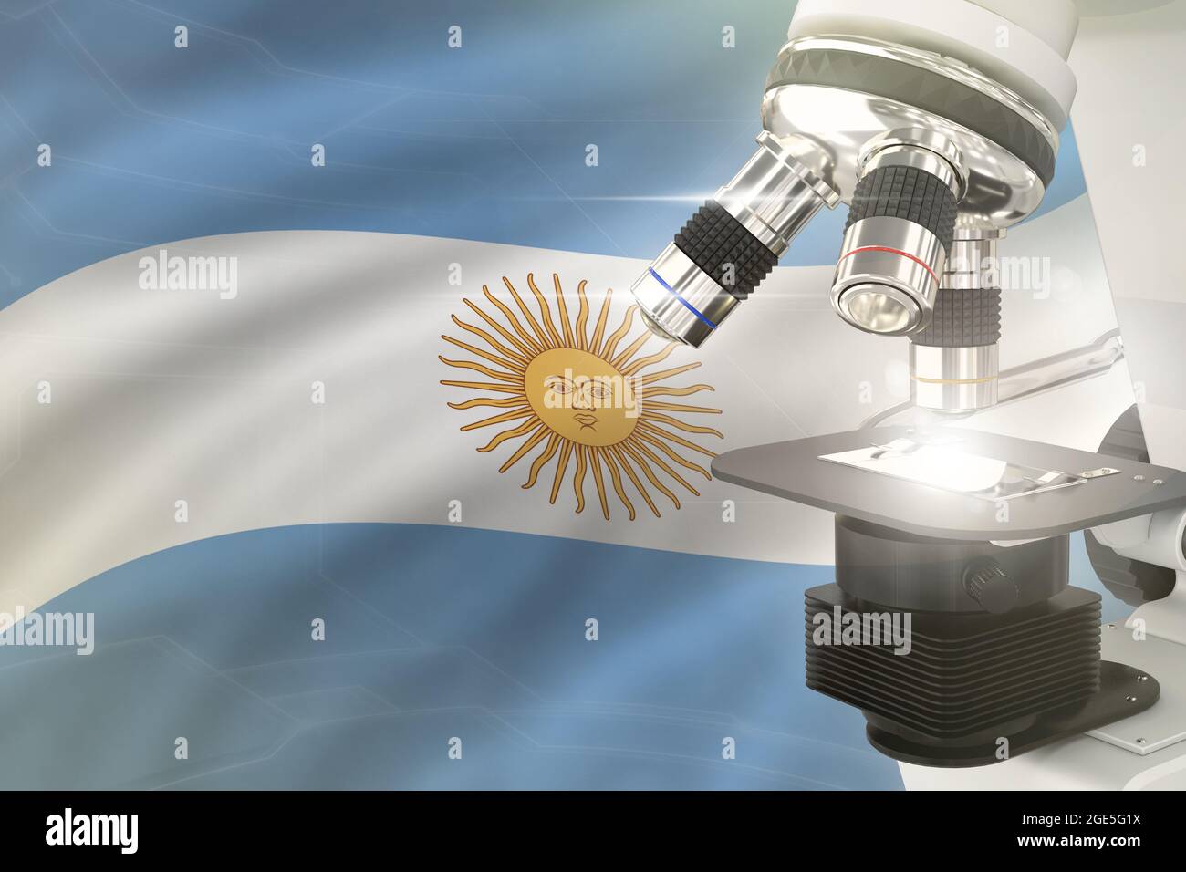 Microscope on Argentina flag background - science development concept ...