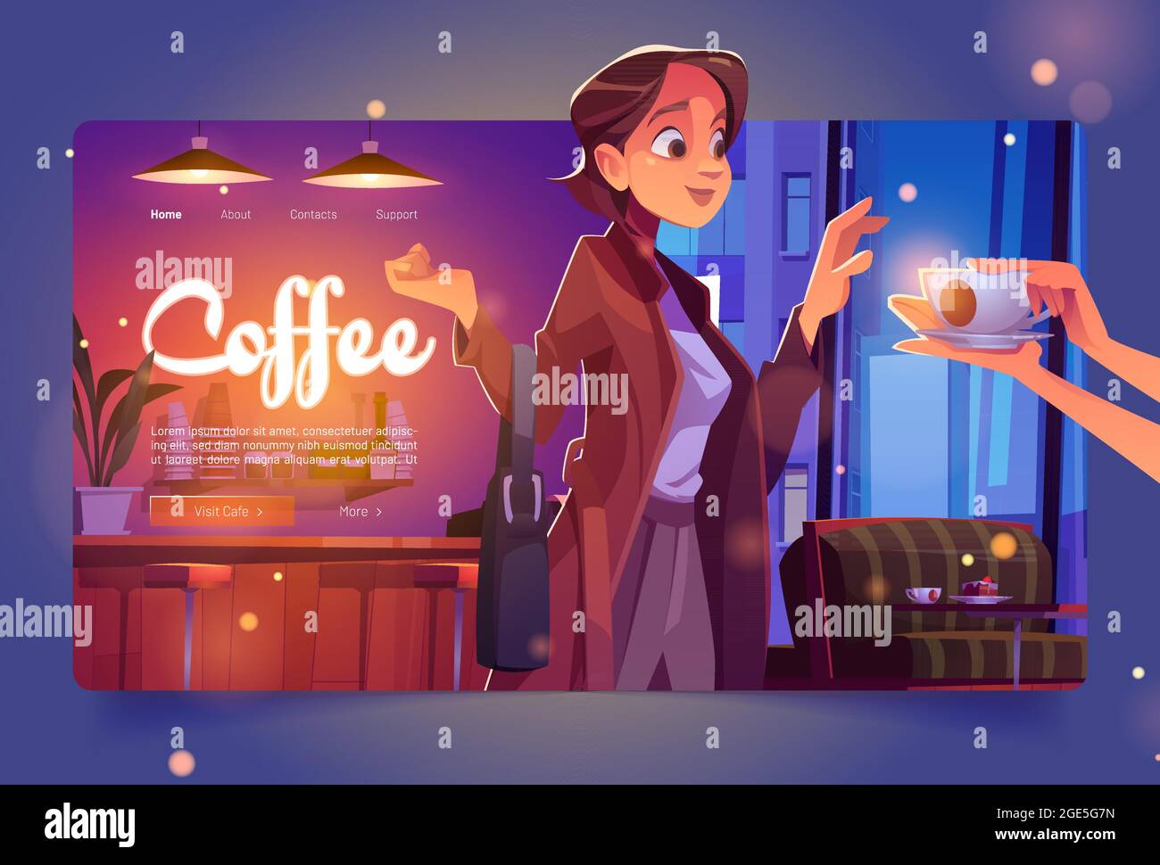 Girl in coffee shop window Stock Vector Images - Alamy
