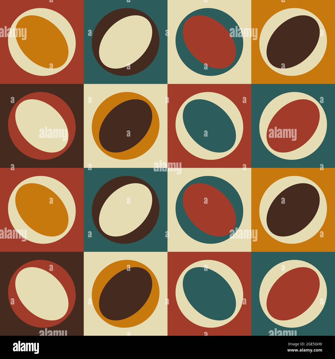 Mid-century modern seamless pattern, geometric shapes in retro colors ...