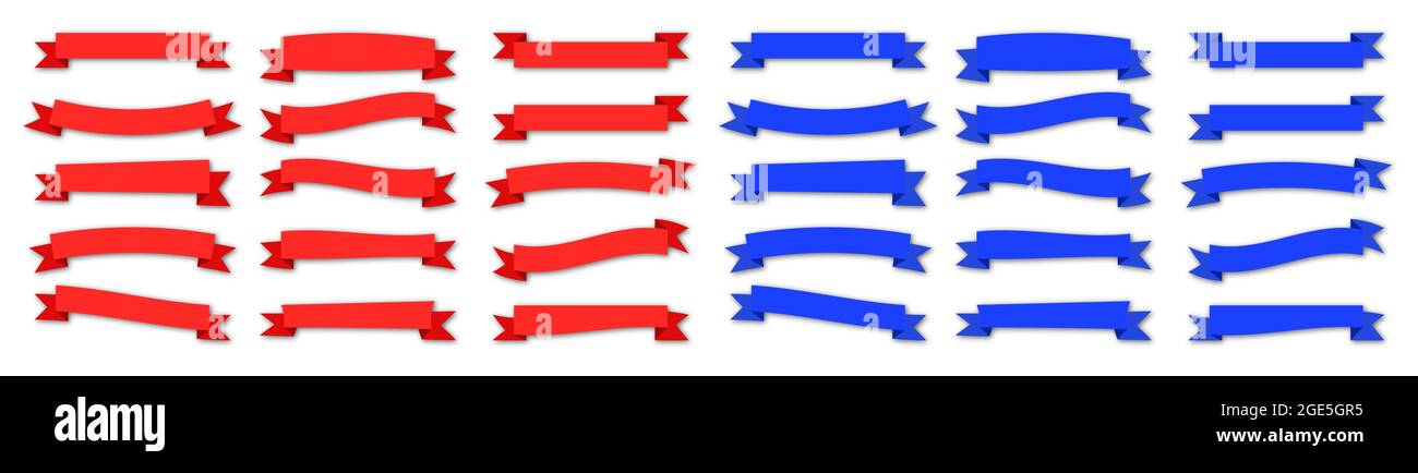 Flat vector ribbons. Red and blue ribbons banners isolated on white ...