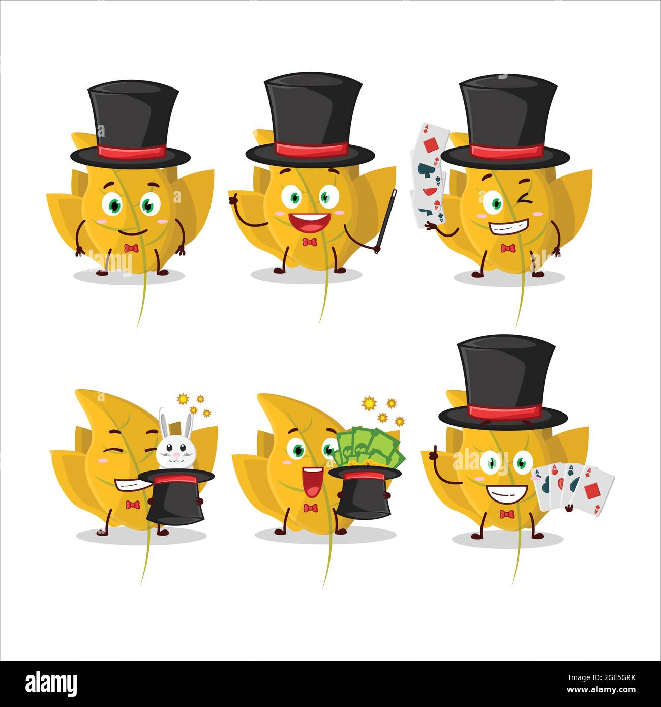 A conkers yellow leafz Magician cartoon character perform on a stage ...