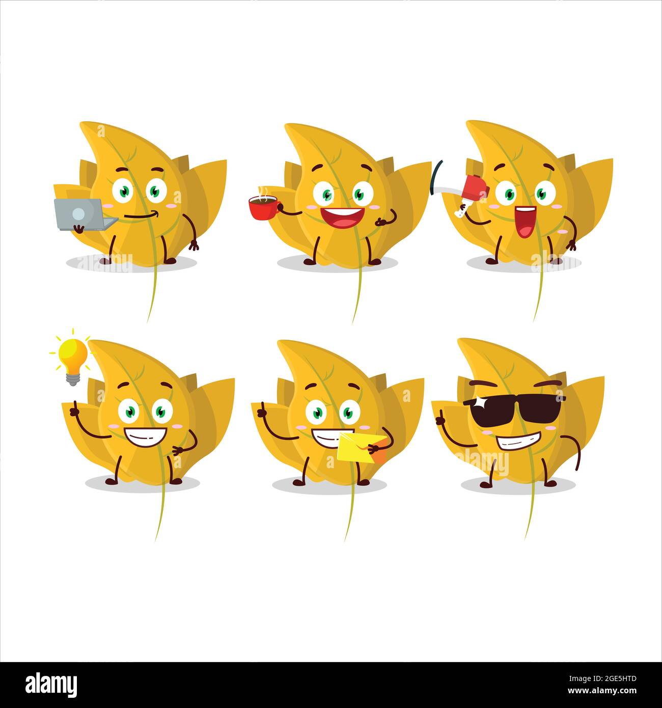 Conkers yellow leafz cartoon character with various types of business ...