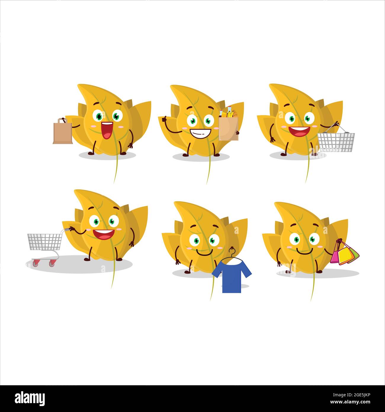 A Rich conkers yellow leafz mascot design style going shopping. Vector ...