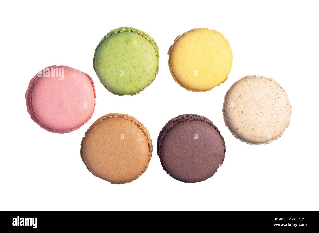 Classic mini macaroons isolated on white background, top view Stock ...