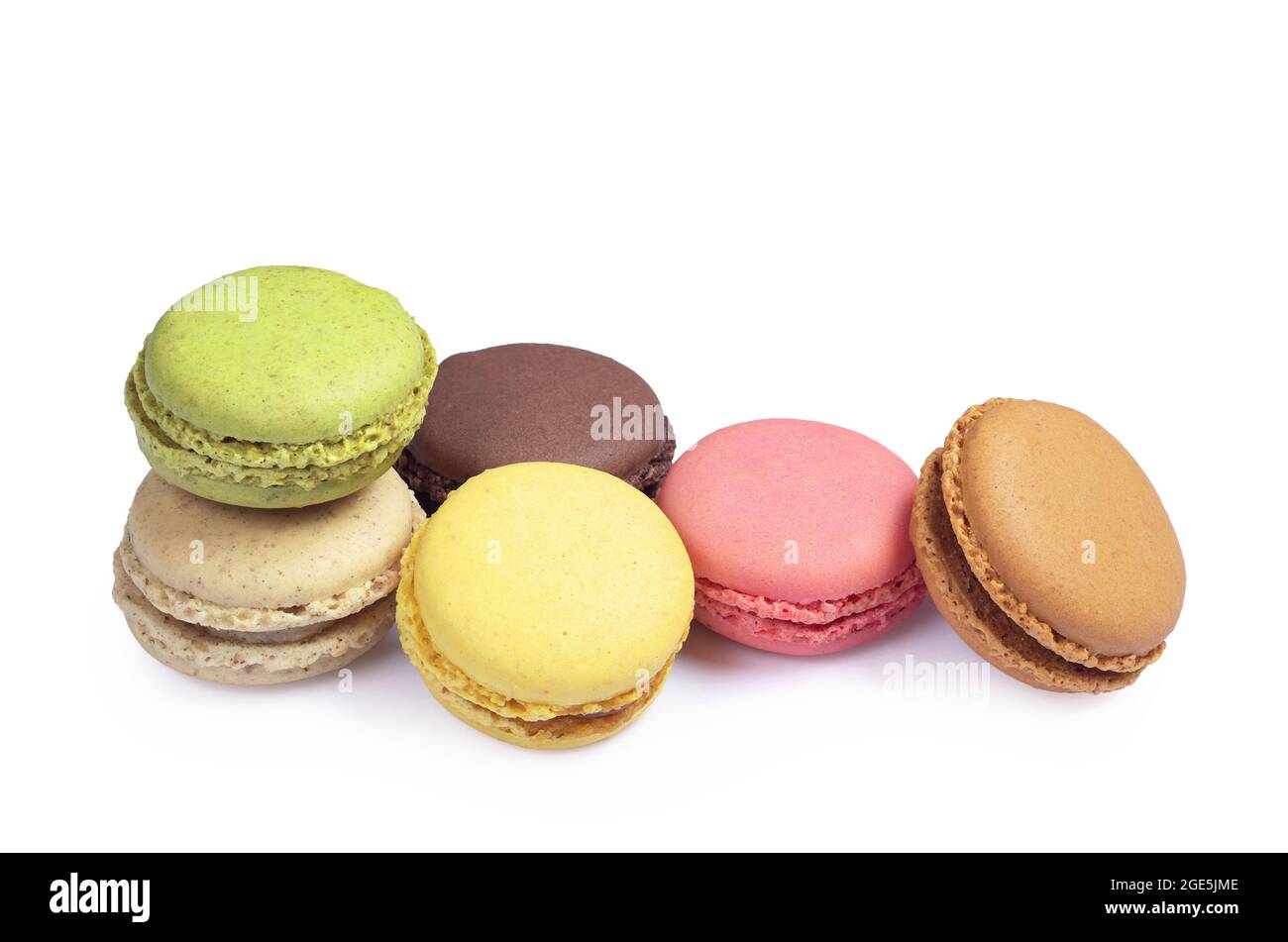 Classic mini macaroons on white background close up Stock Photo - Alamy