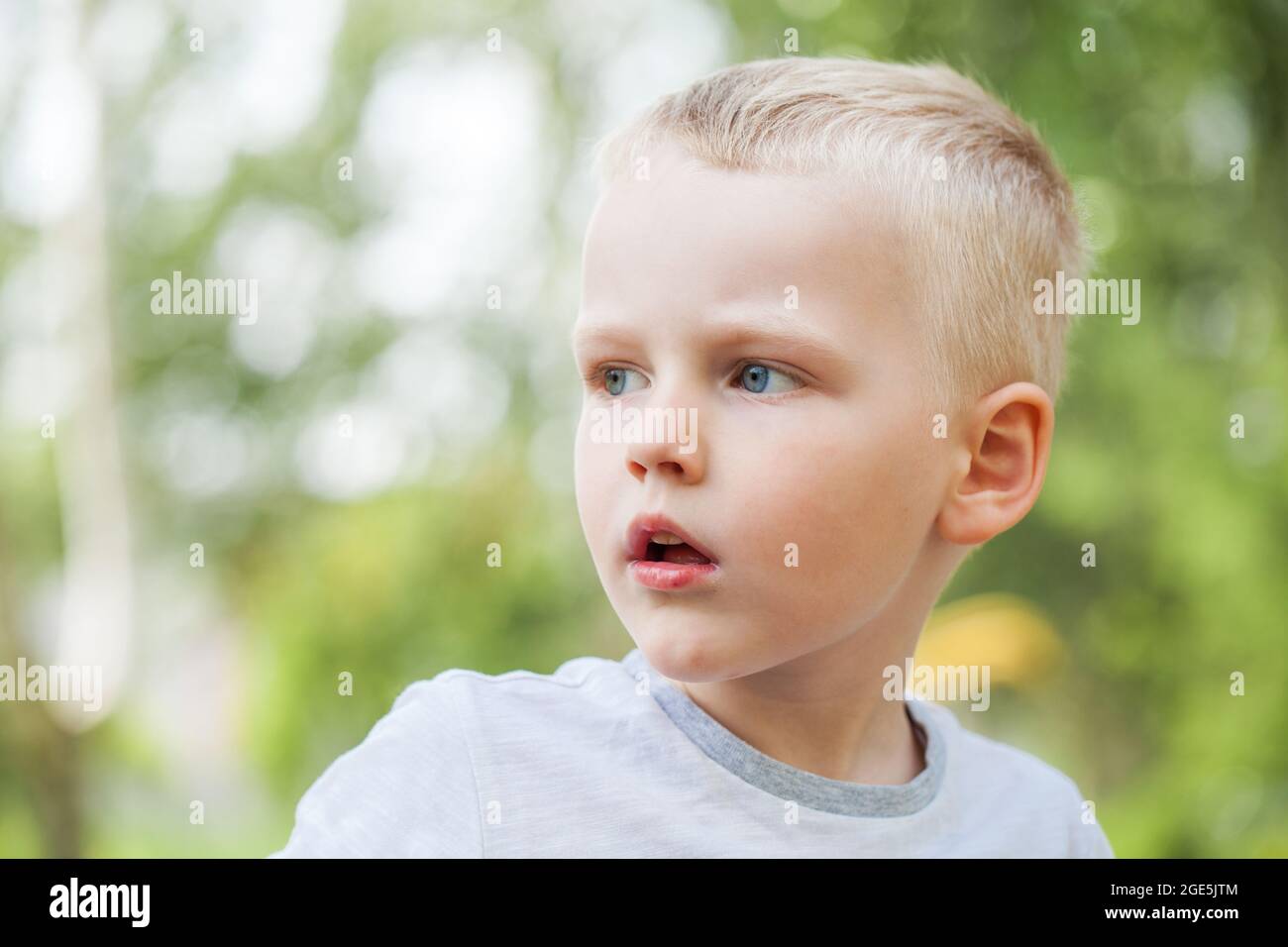Close-up portrait of a little boy in a summer park Stock Photo - Alamy