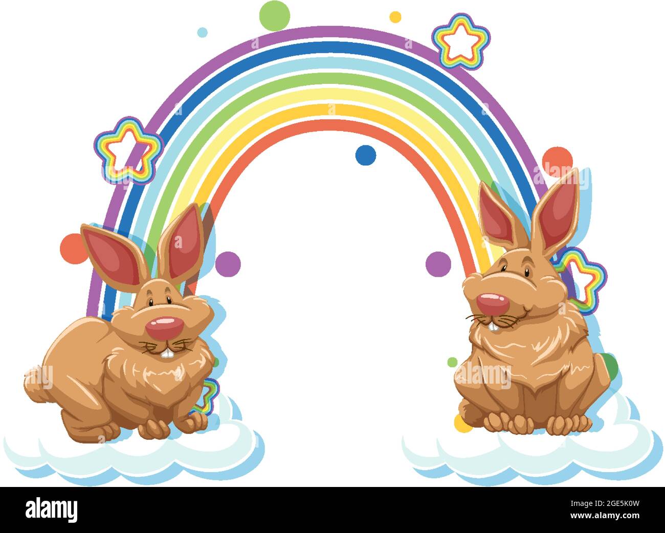 Two rabbits cartoon character with rainbow illustration Stock Vector ...