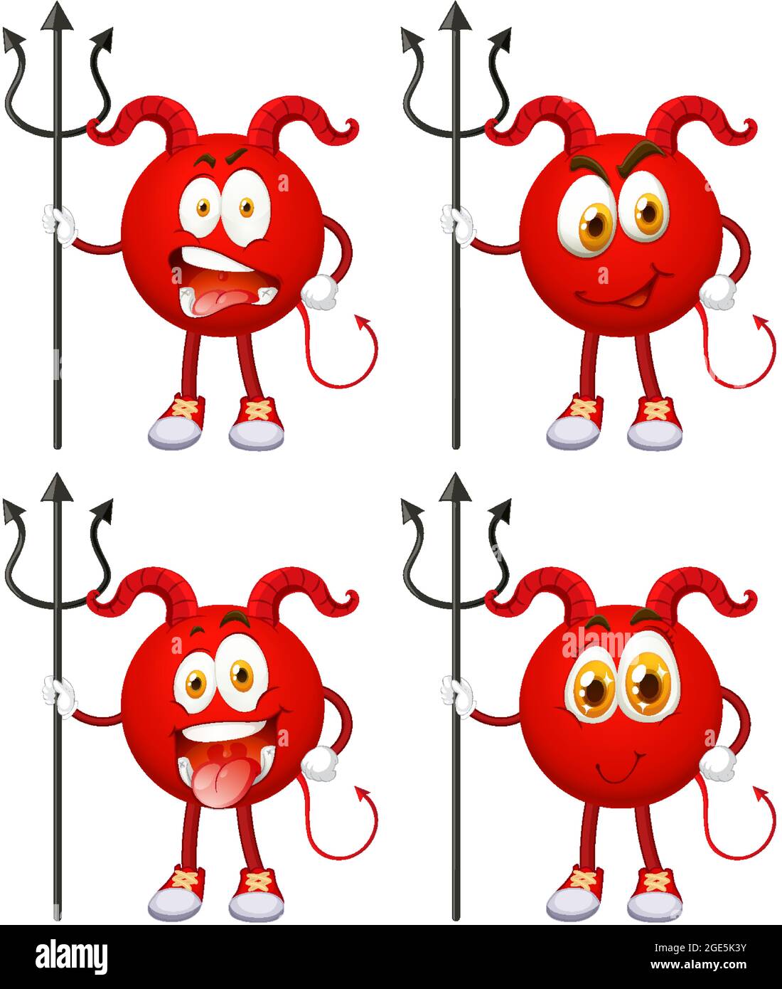 Set of Red Devil cartoon character with facial expression on white ...