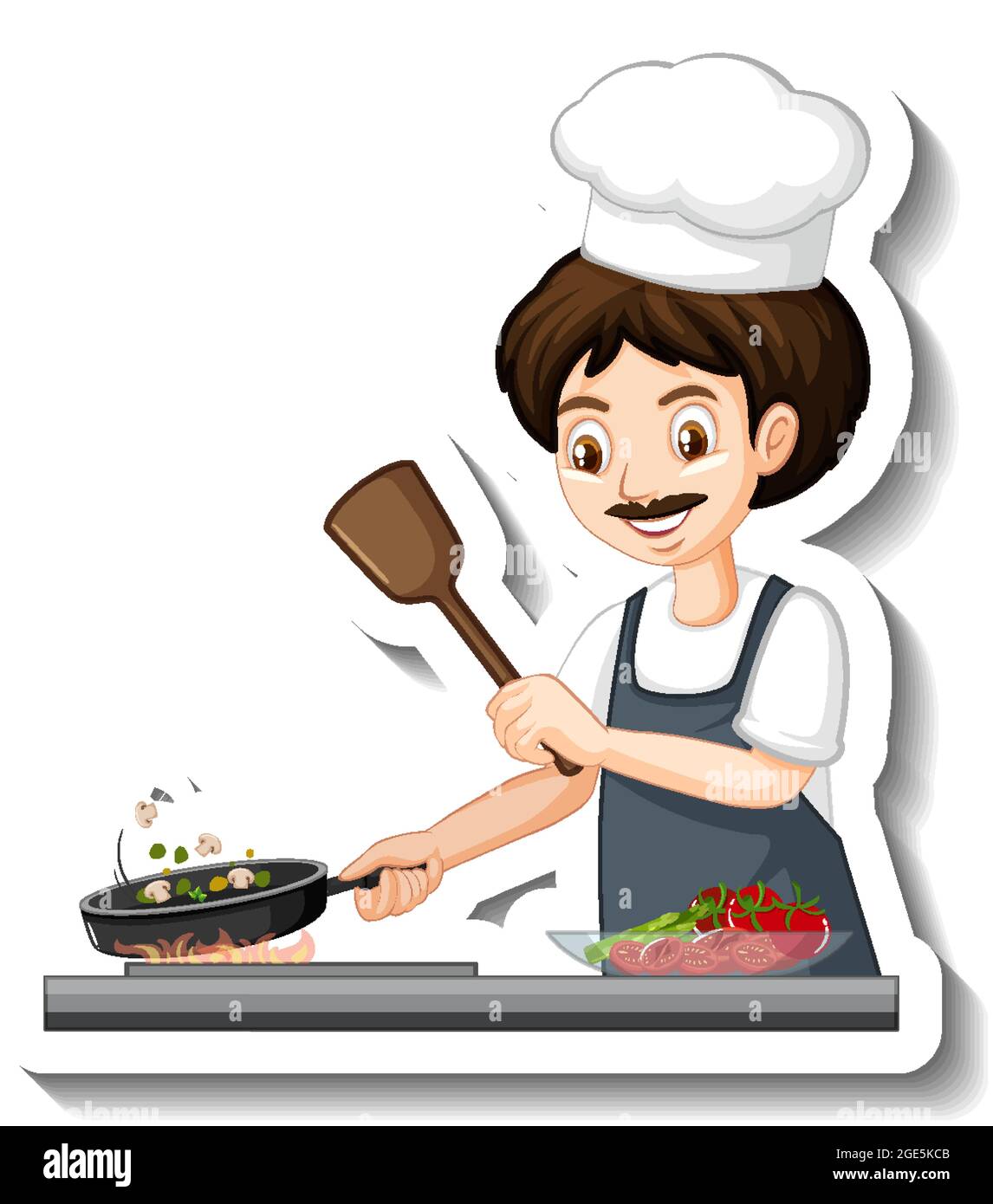 A chef man with chocolate in a bowl cartoon sticker illustration Stock ...
