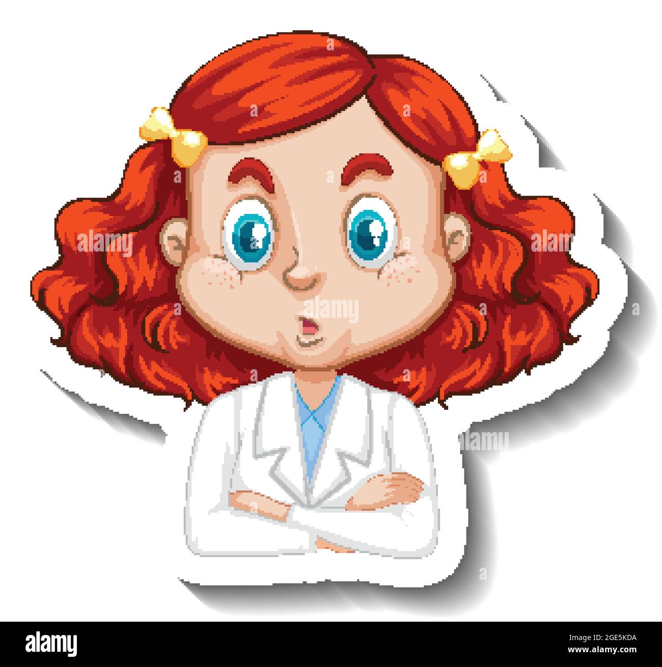 Portrait of a girl in science gown cartoon character sticker ...
