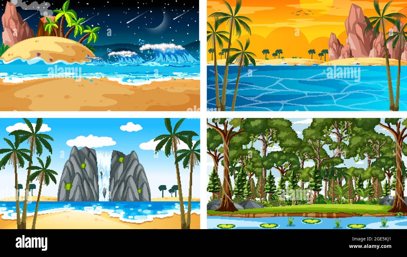 Four different nature horizontal scenes illustration Stock Vector Image ...