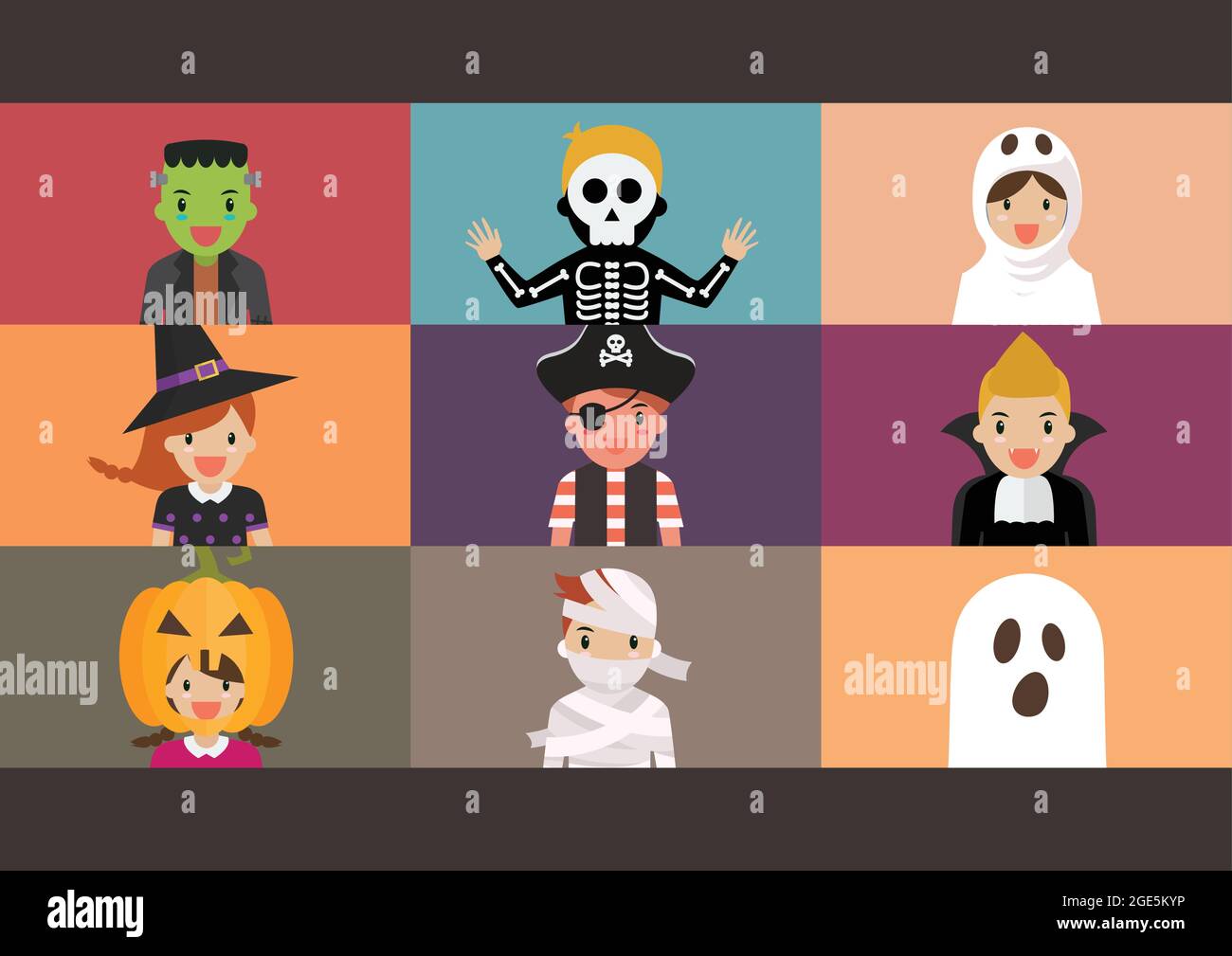 Halloween party video conference. Children in horror costumes on laptop ...