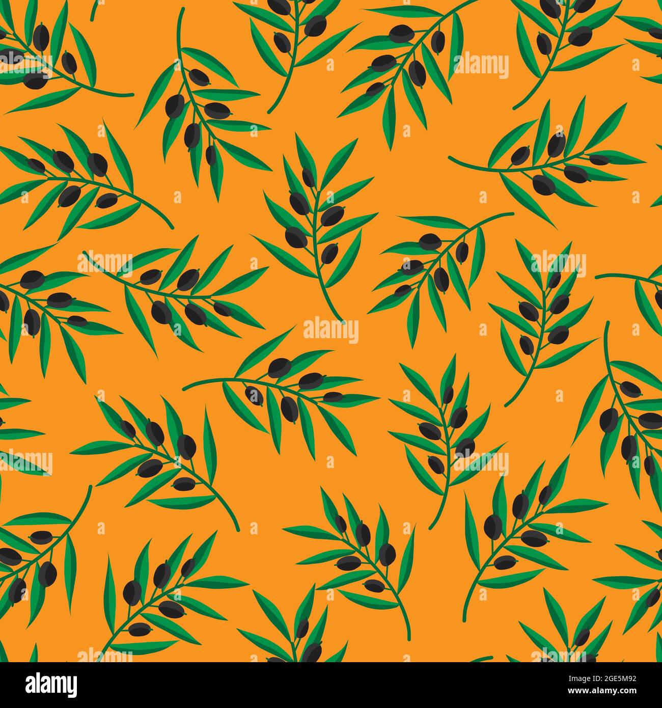 Black olive branches seamless vector pattern. Olive tree leaves ...