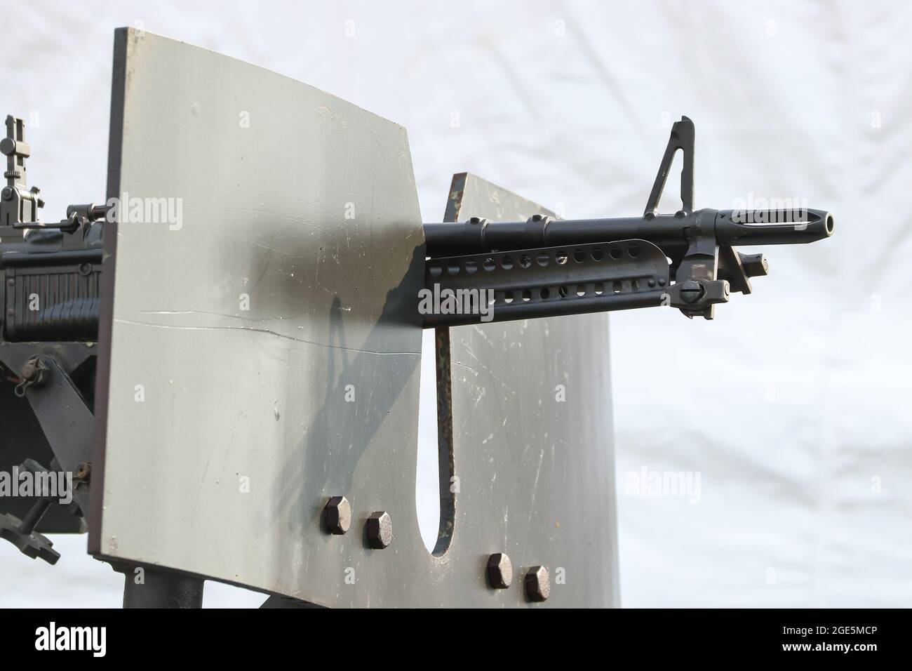 Machine gun with pedestal armor shield mount on the vehicle Stock Photo ...