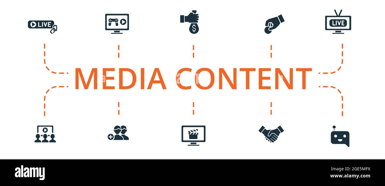 Media Content icon set. Contains editable icons theme such as viewers ...