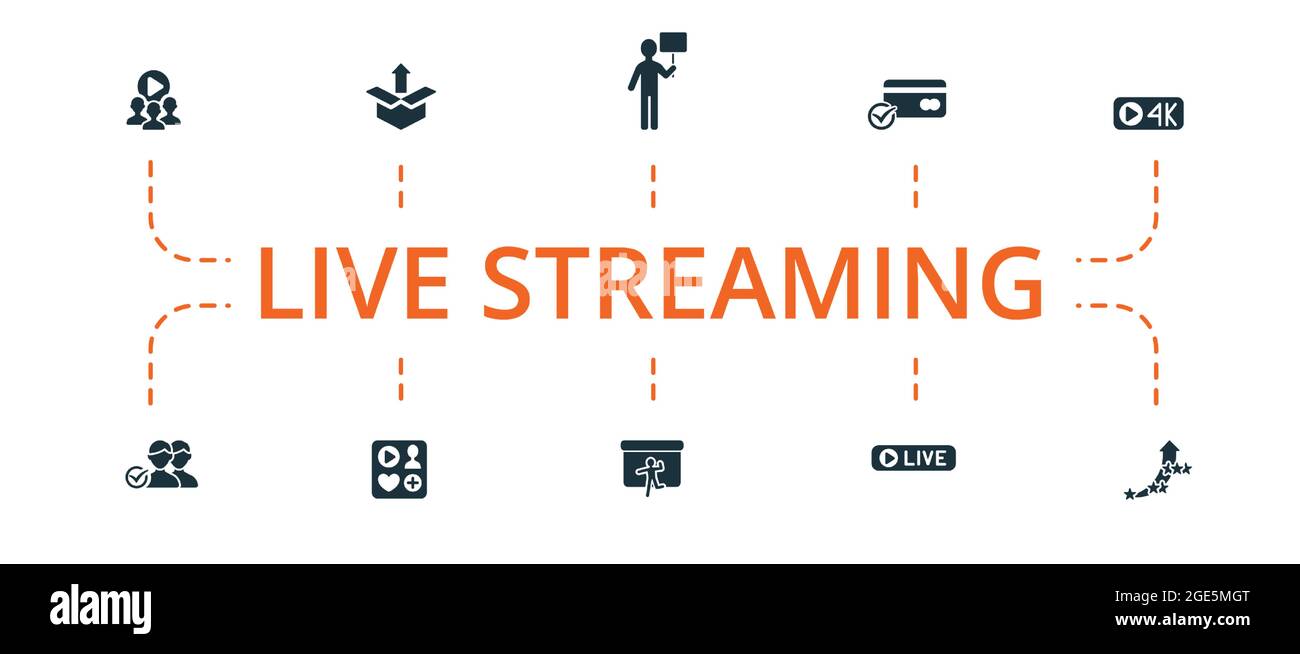 Live Streaming icon set. Contains editable icons theme such as unboxing ...