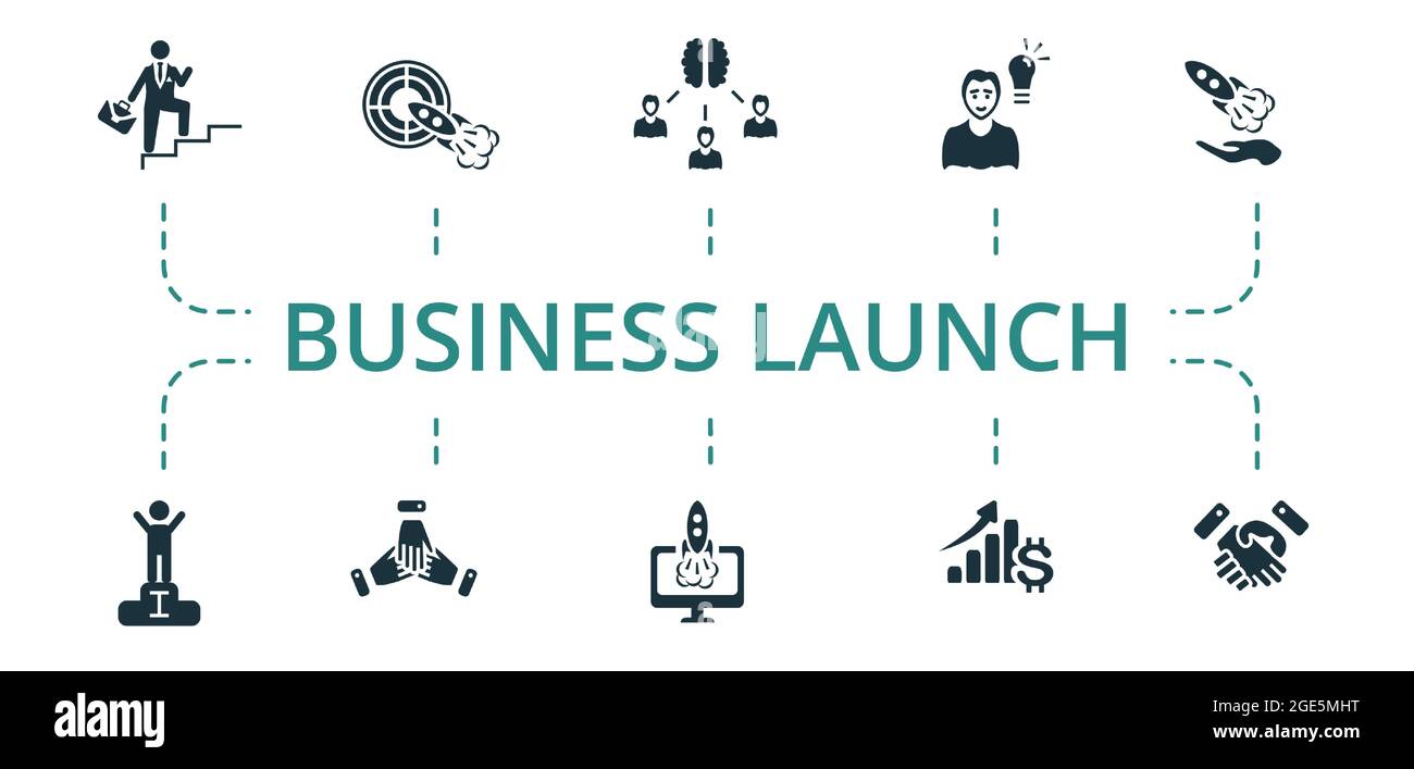 Business Launch icon set. Contains editable icons theme such as profit ...