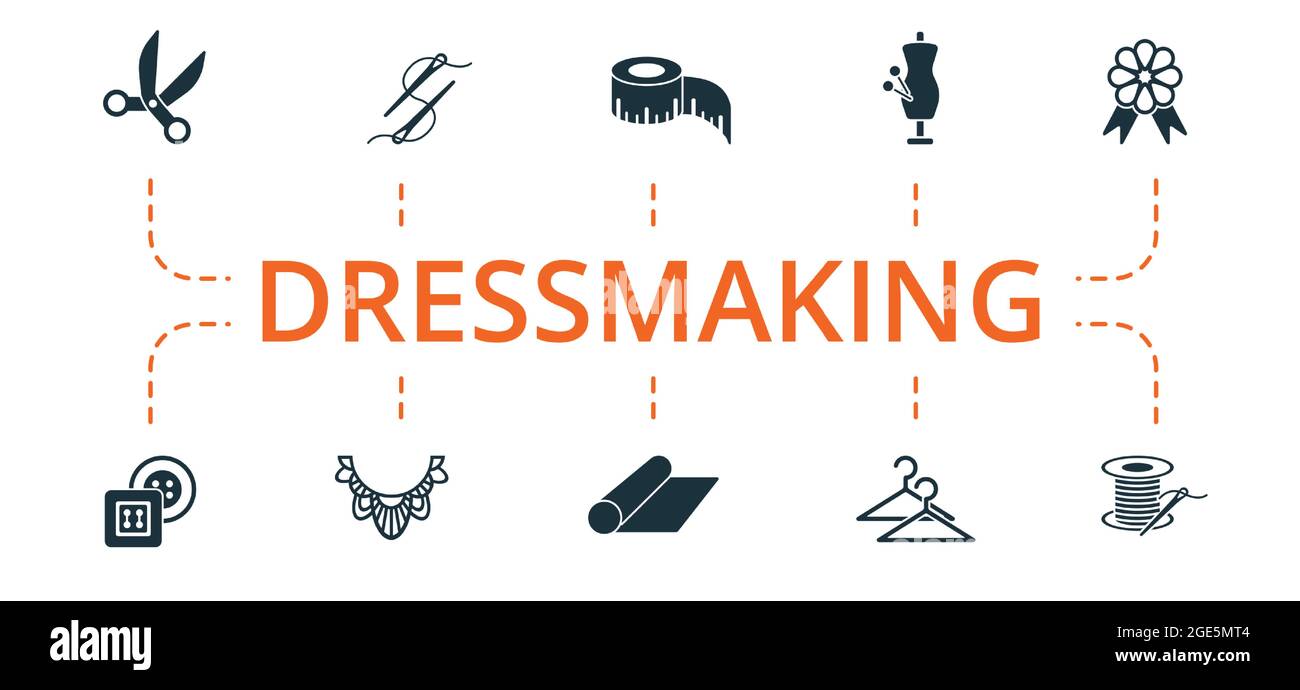 Dressmaking icon set. Contains editable icons theme such as fabric ...