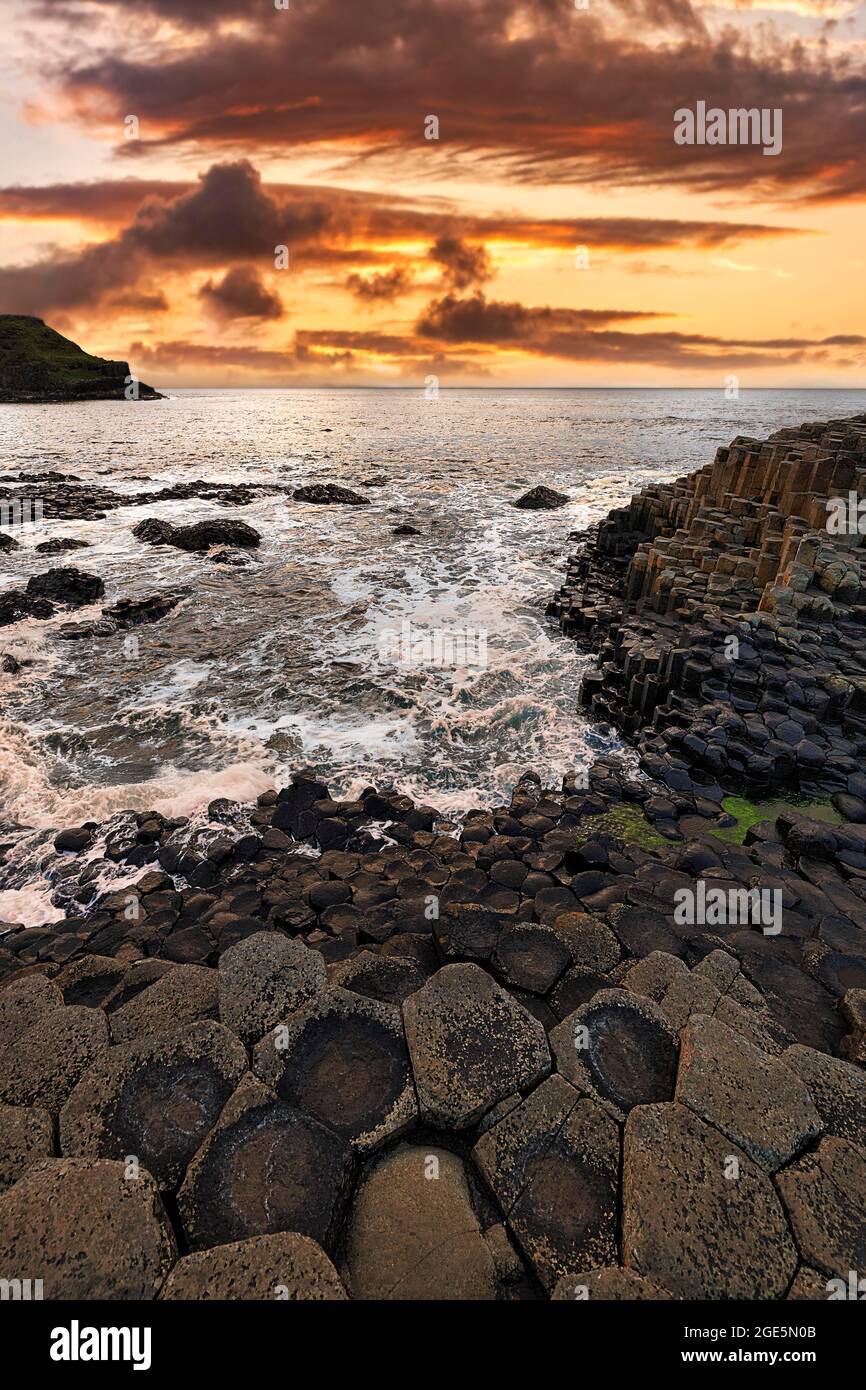 Coast with Basalt Columns, Giant's Causeway, Causeway Coast, Sunset ...