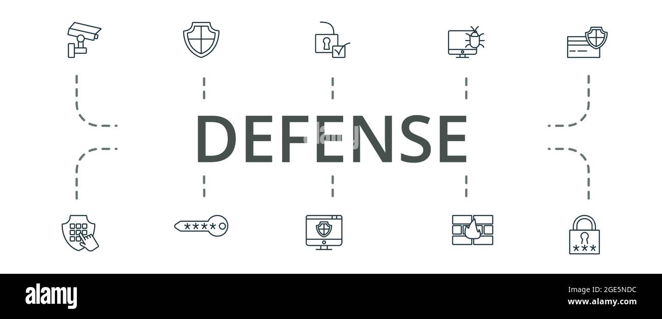 Defense icon set. Contains editable icons theme such as password, site ...