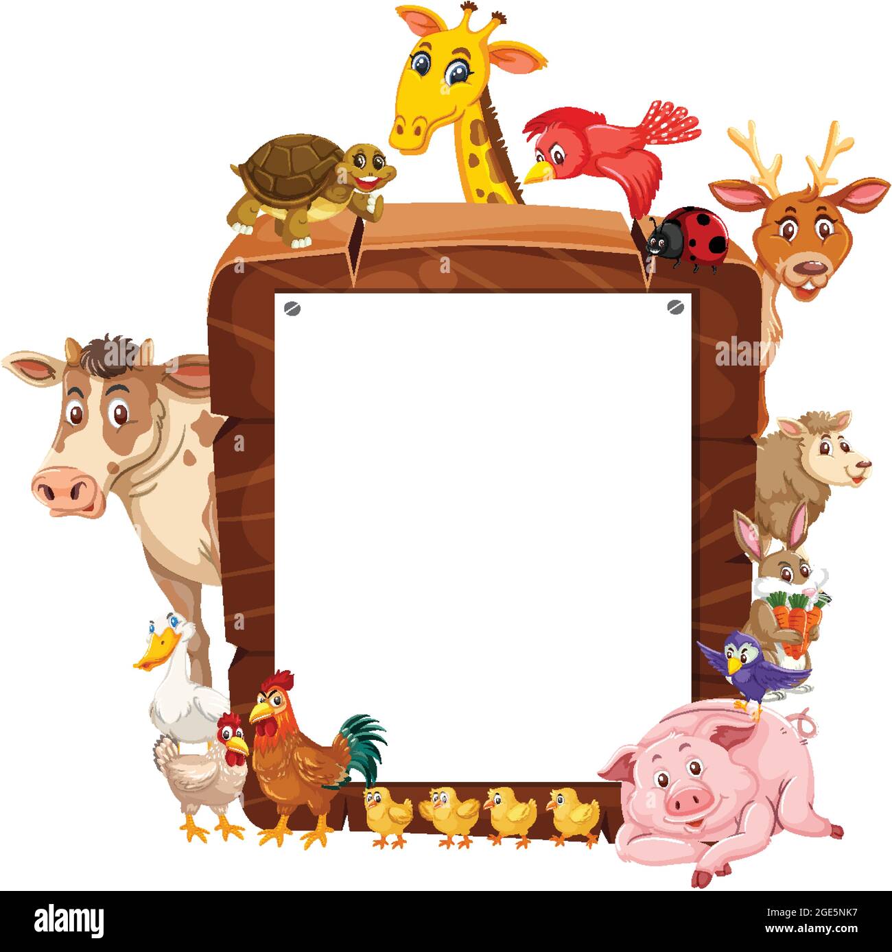 Empty wooden frame with various farm animals illustration Stock Vector ...